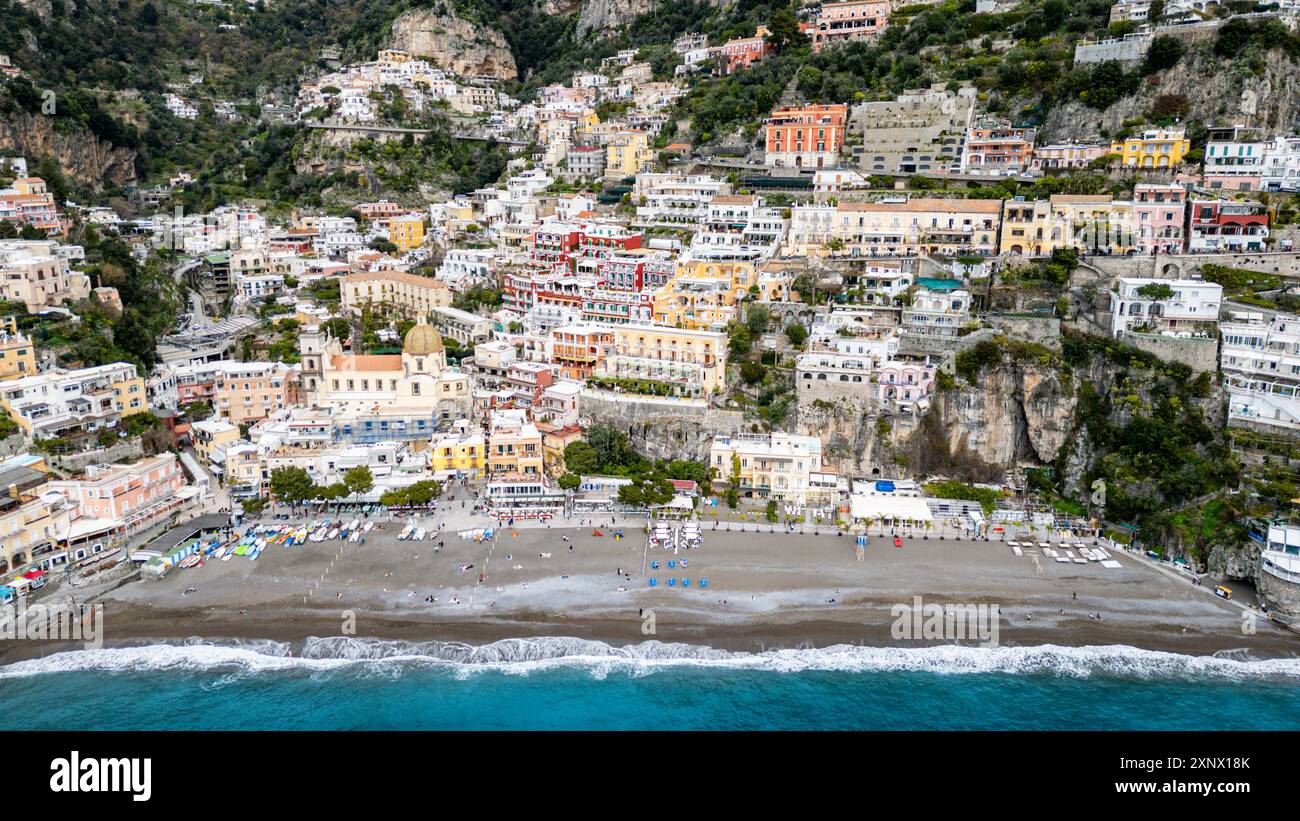 Aerial of Positano, The Amalfi Coast, UNESCO World Heritage Site ...