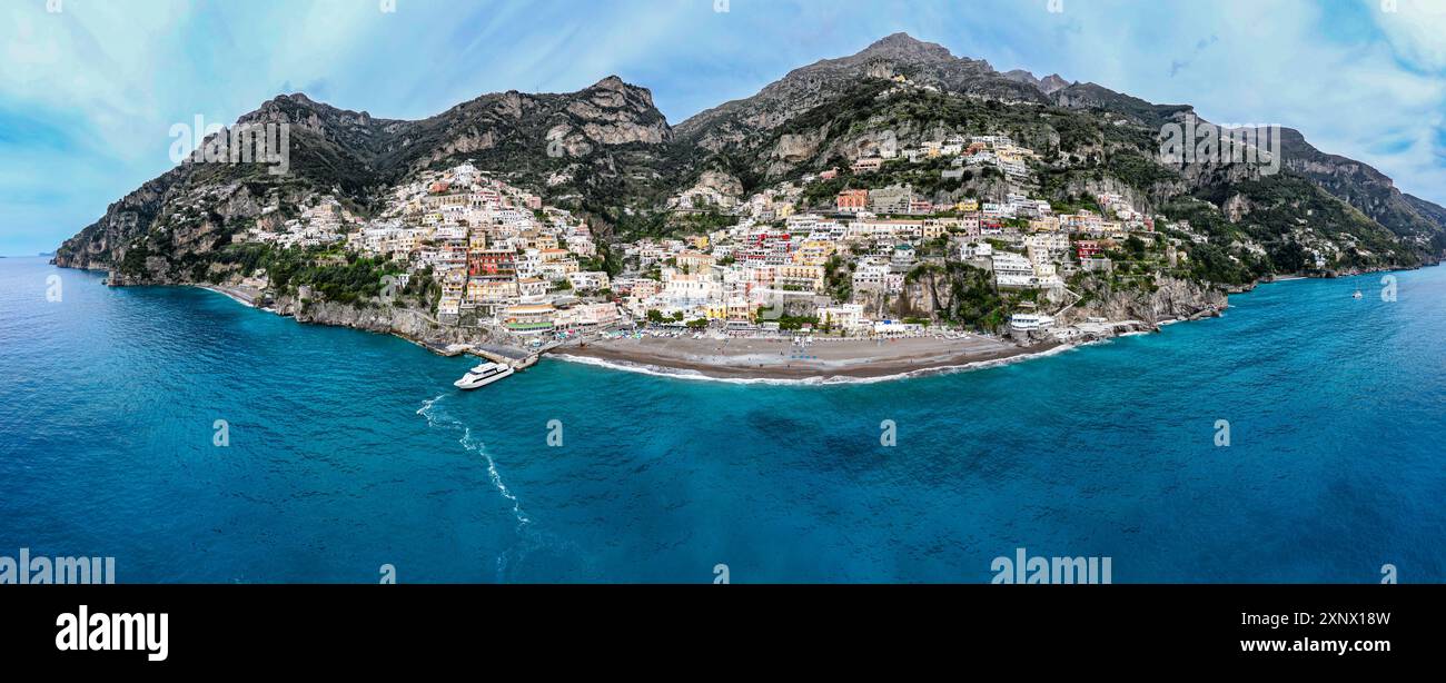 Aerial of Positano, The Amalfi Coast, UNESCO World Heritage Site ...