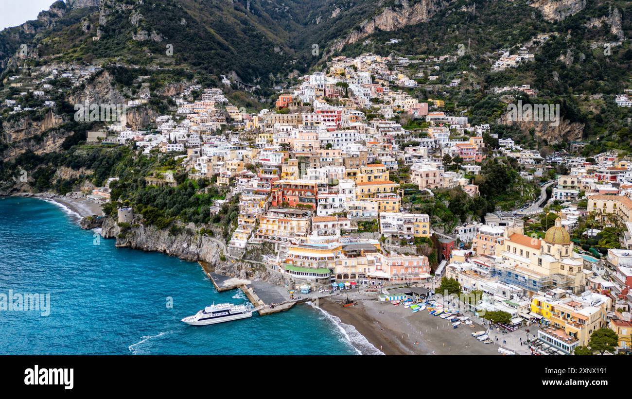 Aerial of Positano, The Amalfi Coast, UNESCO World Heritage Site ...