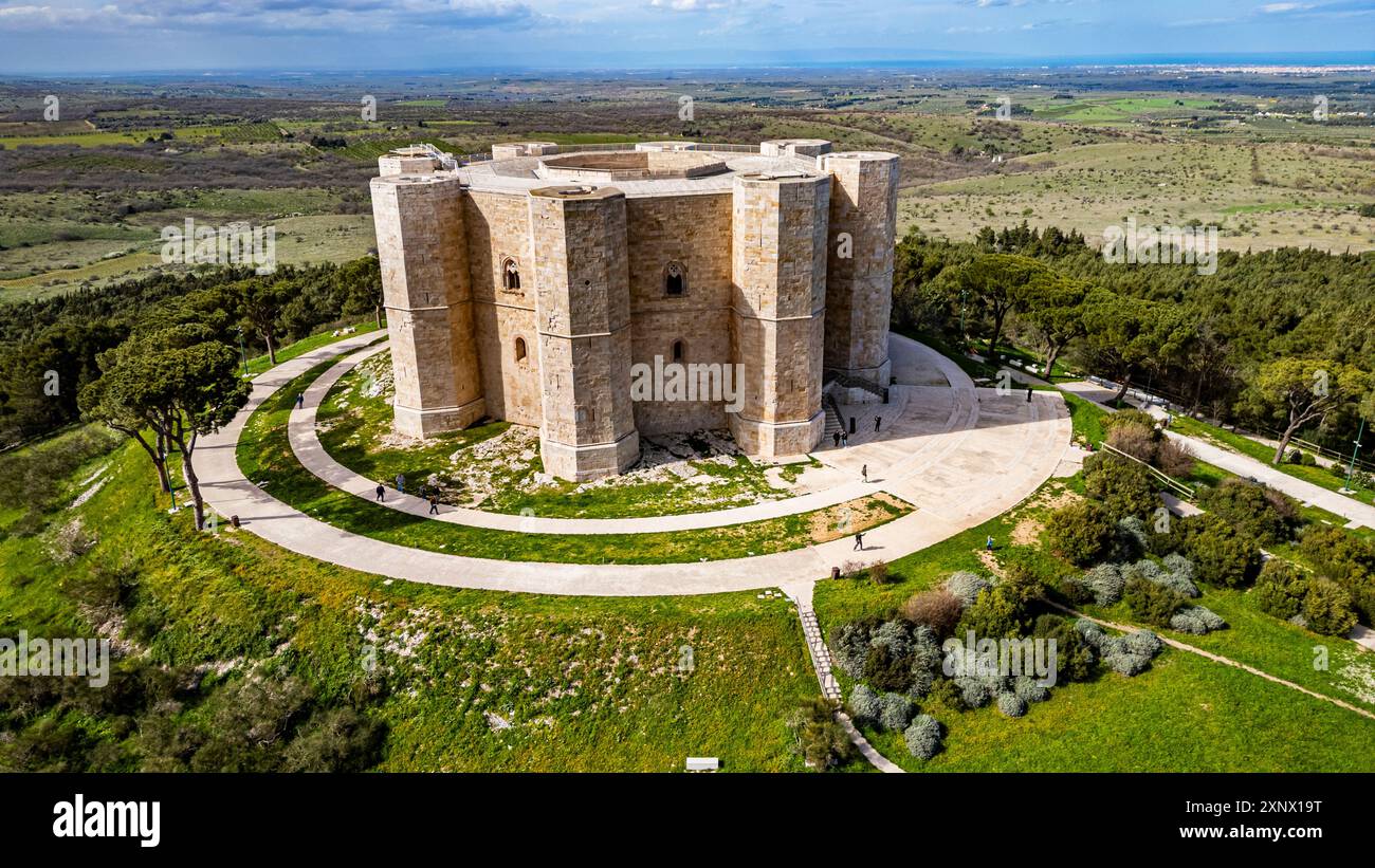 Aerial of the Castel del Monte, UNESCO World Heritage Site, Apulia ...