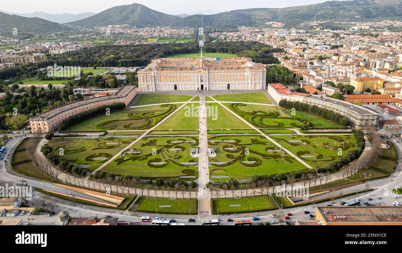 Aerial of the Reggia di Caserta (Royal Palace of Caserta), UNESCO World ...