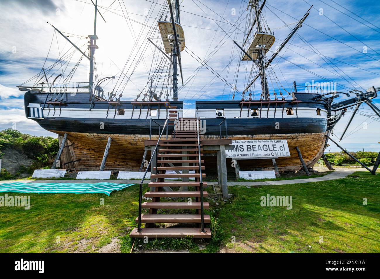 Replica of historic ship, Nao Victoria Museo, Shoreline of Punta Arenas ...