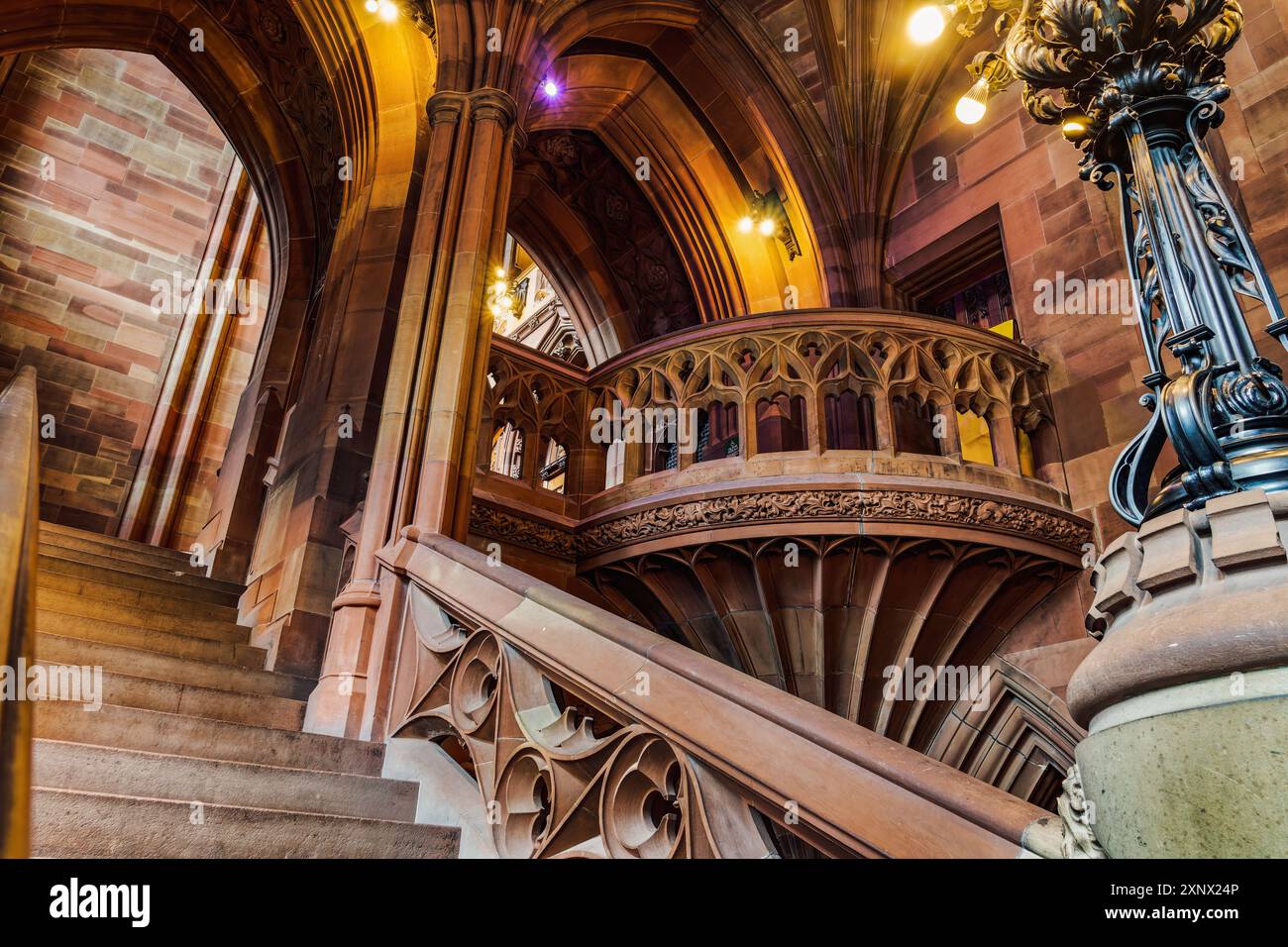 Staircase in John Rylands Neo-Gothic Library with rare books ...