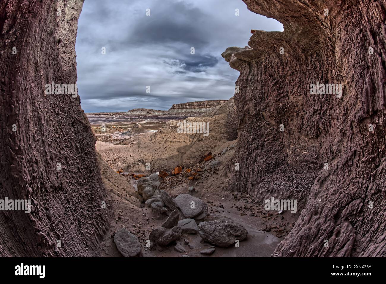 A shallow cave carved out of a cliff wall below the Blue Mesa in ...