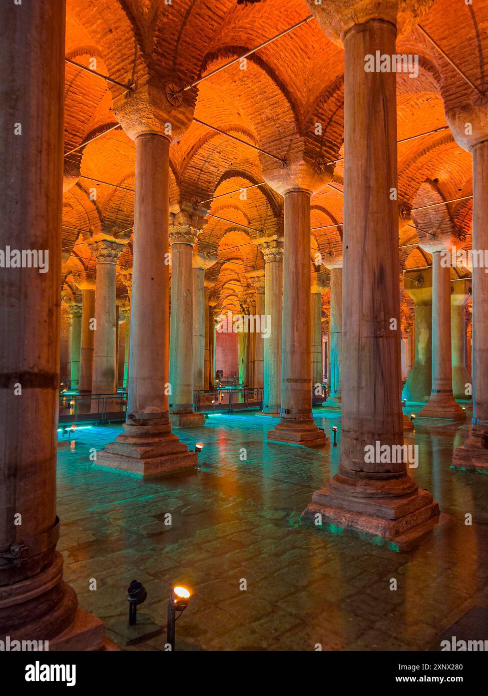 Basilica Cistern with an orange illumination. Istanbul, Turkey, Europe ...
