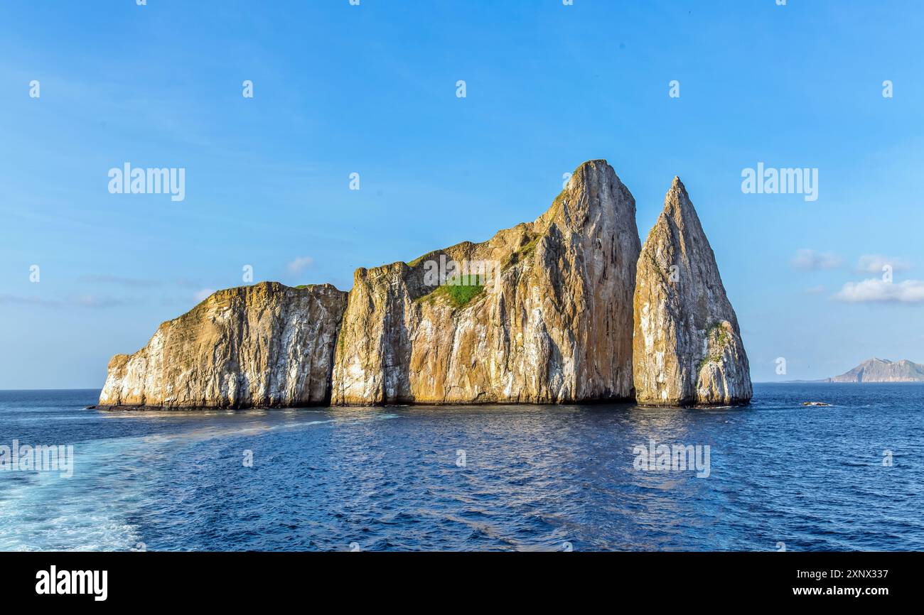 Kicker Rock, a volcanic formation near the island of San Cristobal, a ...