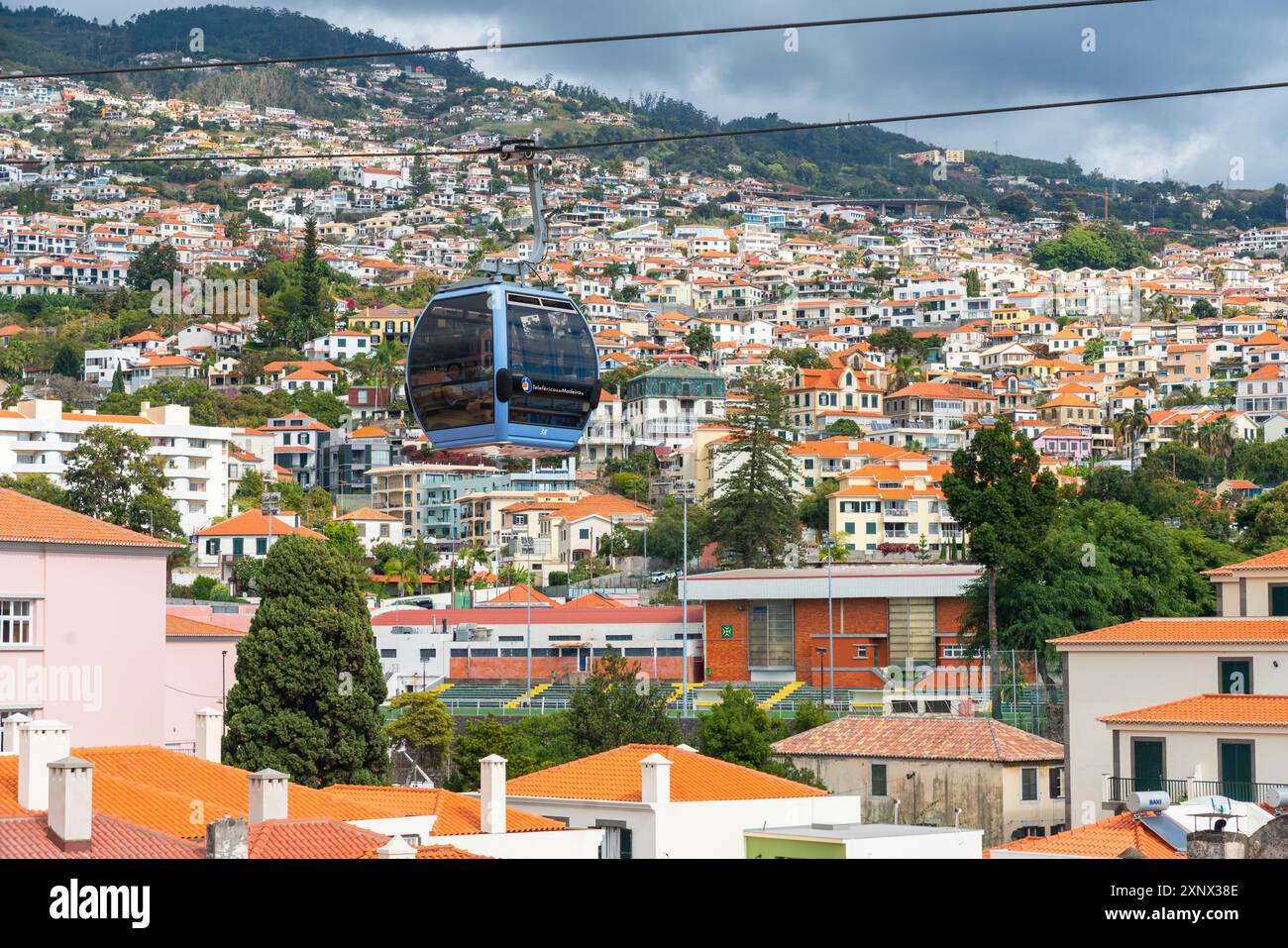 Cable car over Funchal, Teleferico do Funchal, Funchal, Madeira ...
