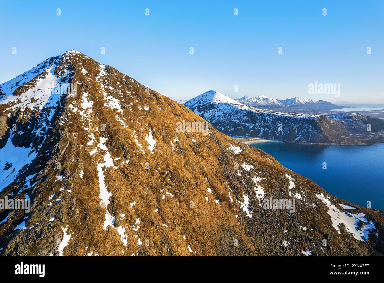 Aerial view of the Arctic landscape at thaw with the beach of Vik in ...