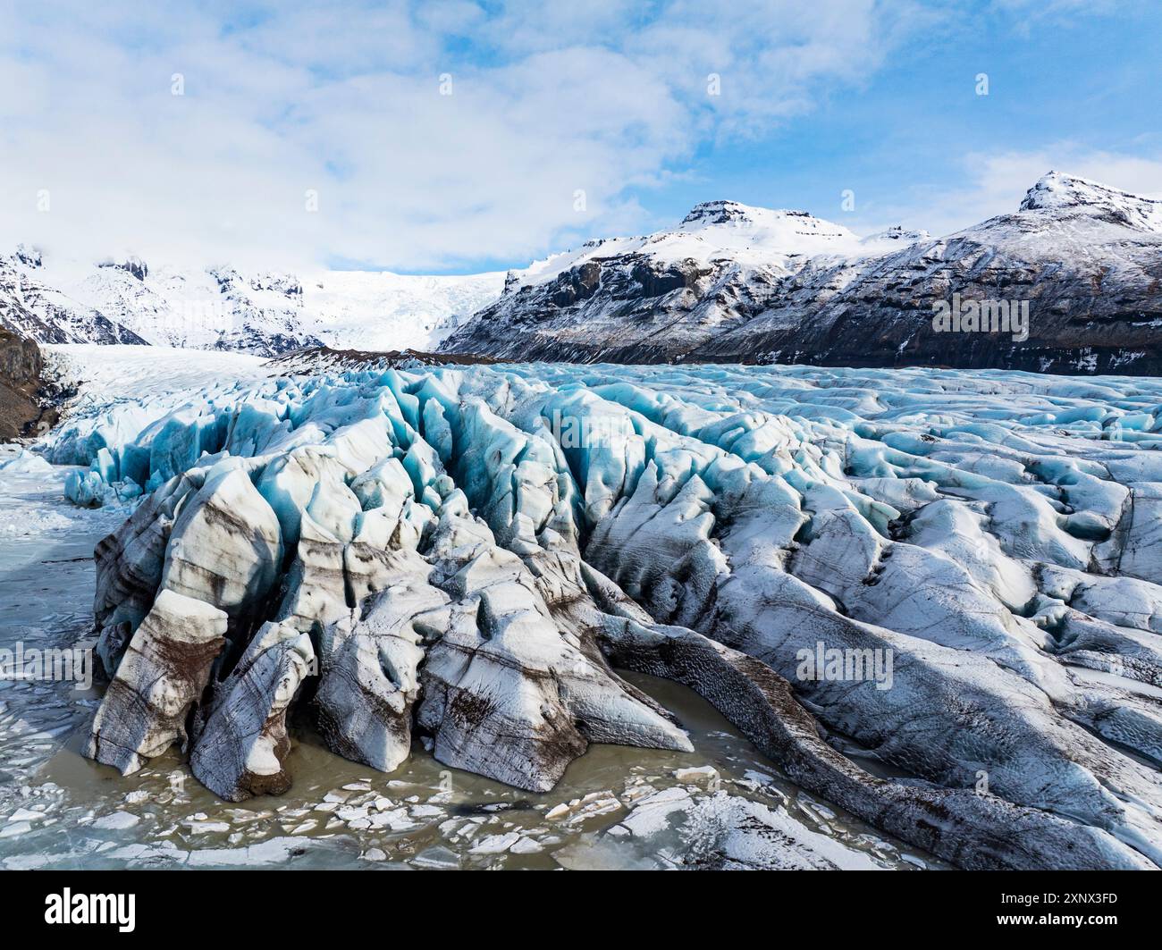 Aerial drone view of particular ice textures formed in the ...