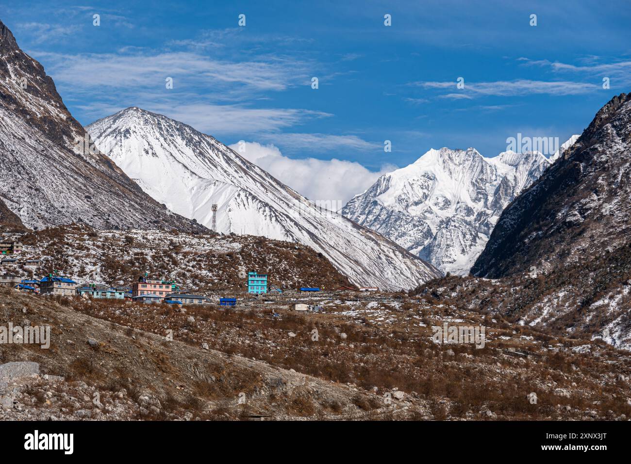Serene view of Langtang Village in front of Tserko ri and Gangchempo ...