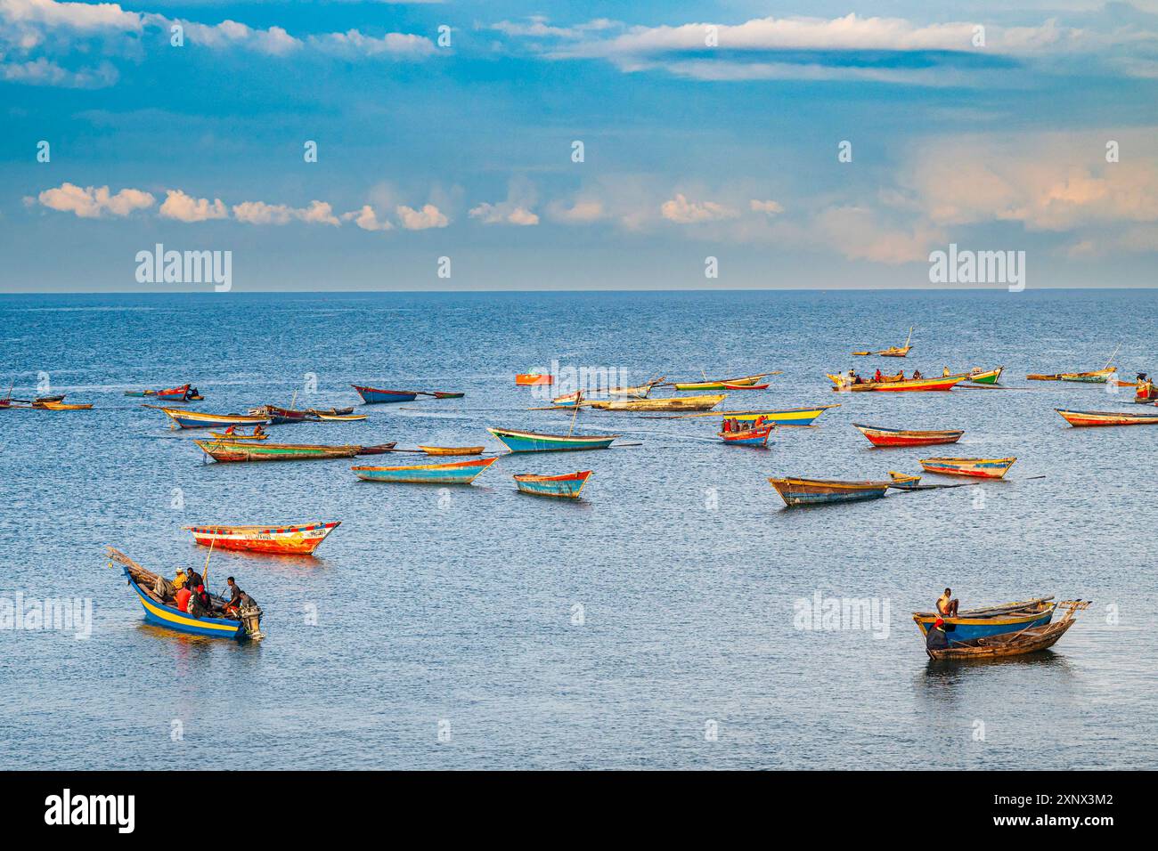 Colourful fishing boats in Kigoma, Lake Tanganyika, Tanzania, East ...