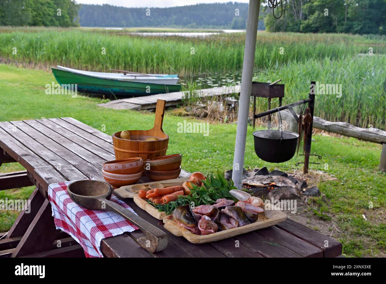 Preparation of smoked fish soup, Gaideliai rural tourism homestead on ...
