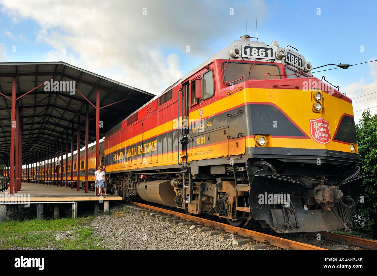 Passenger train parked at Colon station, Panama Canal Railway that ...