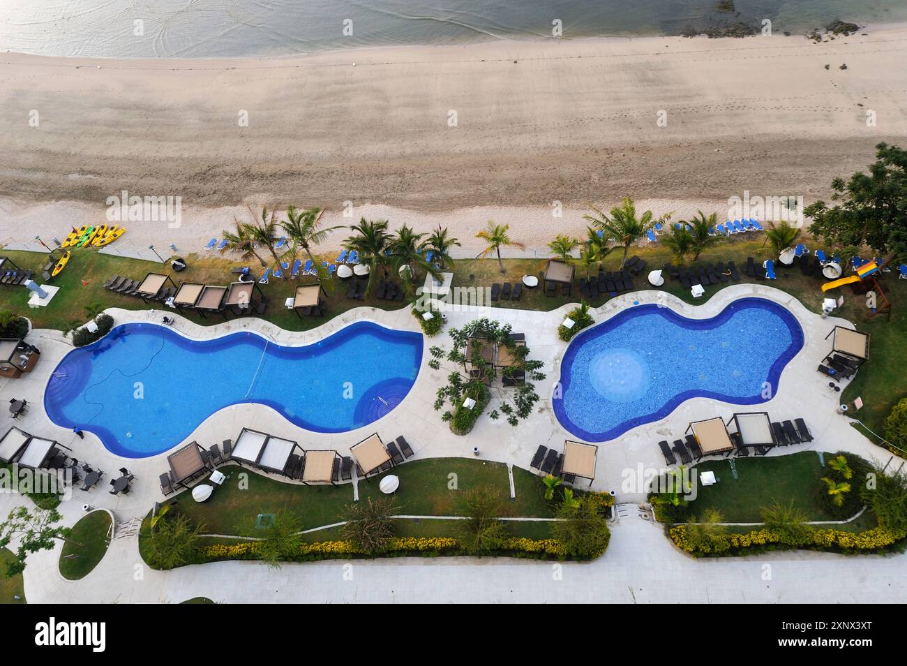 Aerial of swimming pool by the beach of the Westin Playa Bonita hotel ...