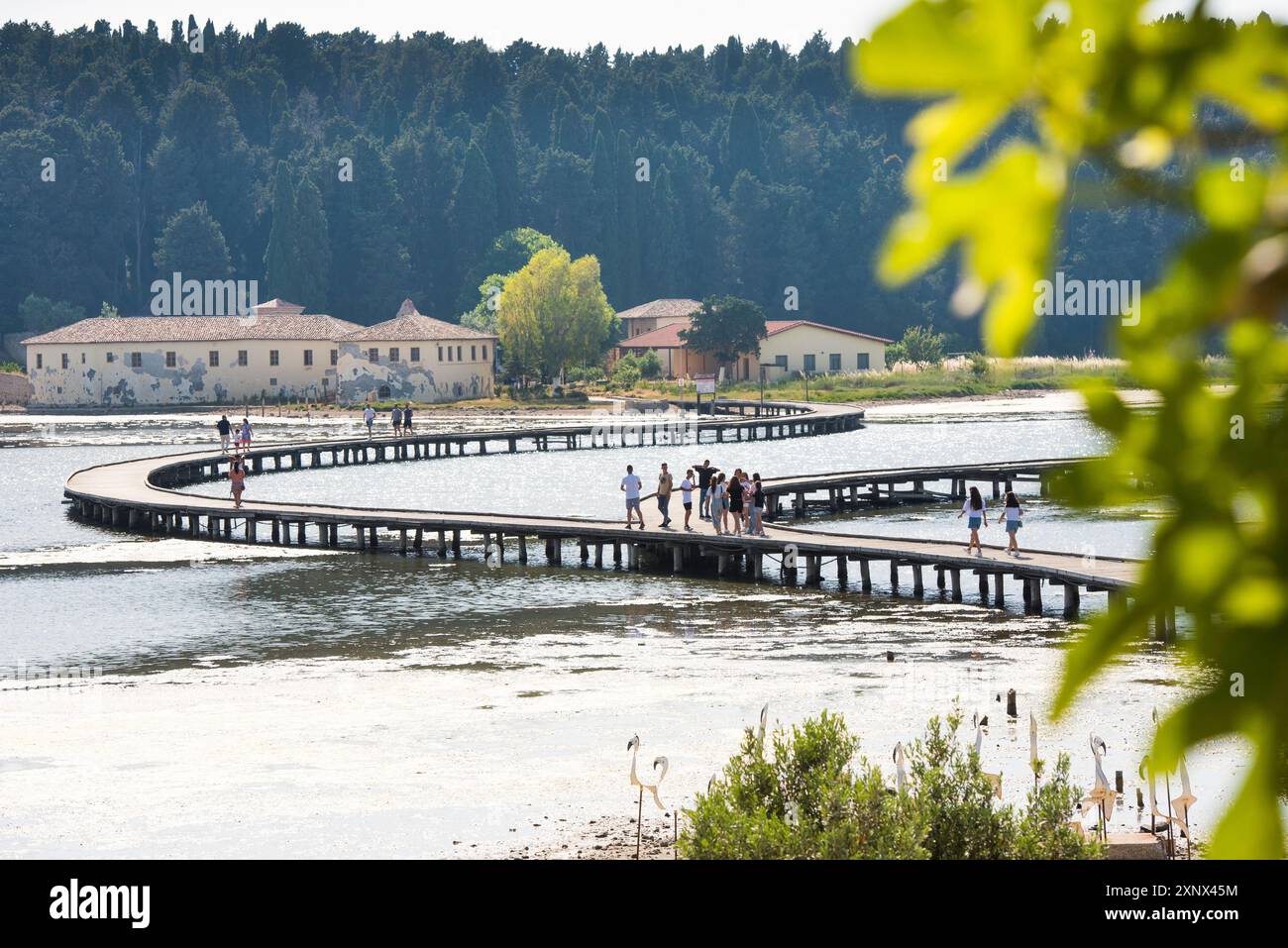 Wooden bridge connecting to the Byzantine Zvernec Monastery on Zvernec ...
