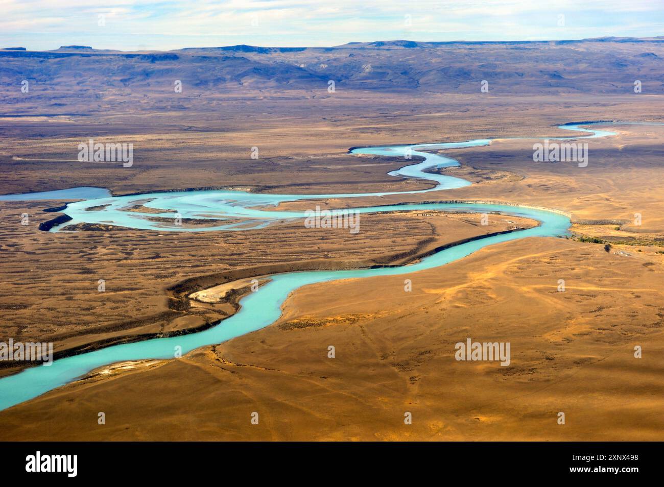 Aerial view of the Santa Cruz River around El Calafate, Patagonia ...
