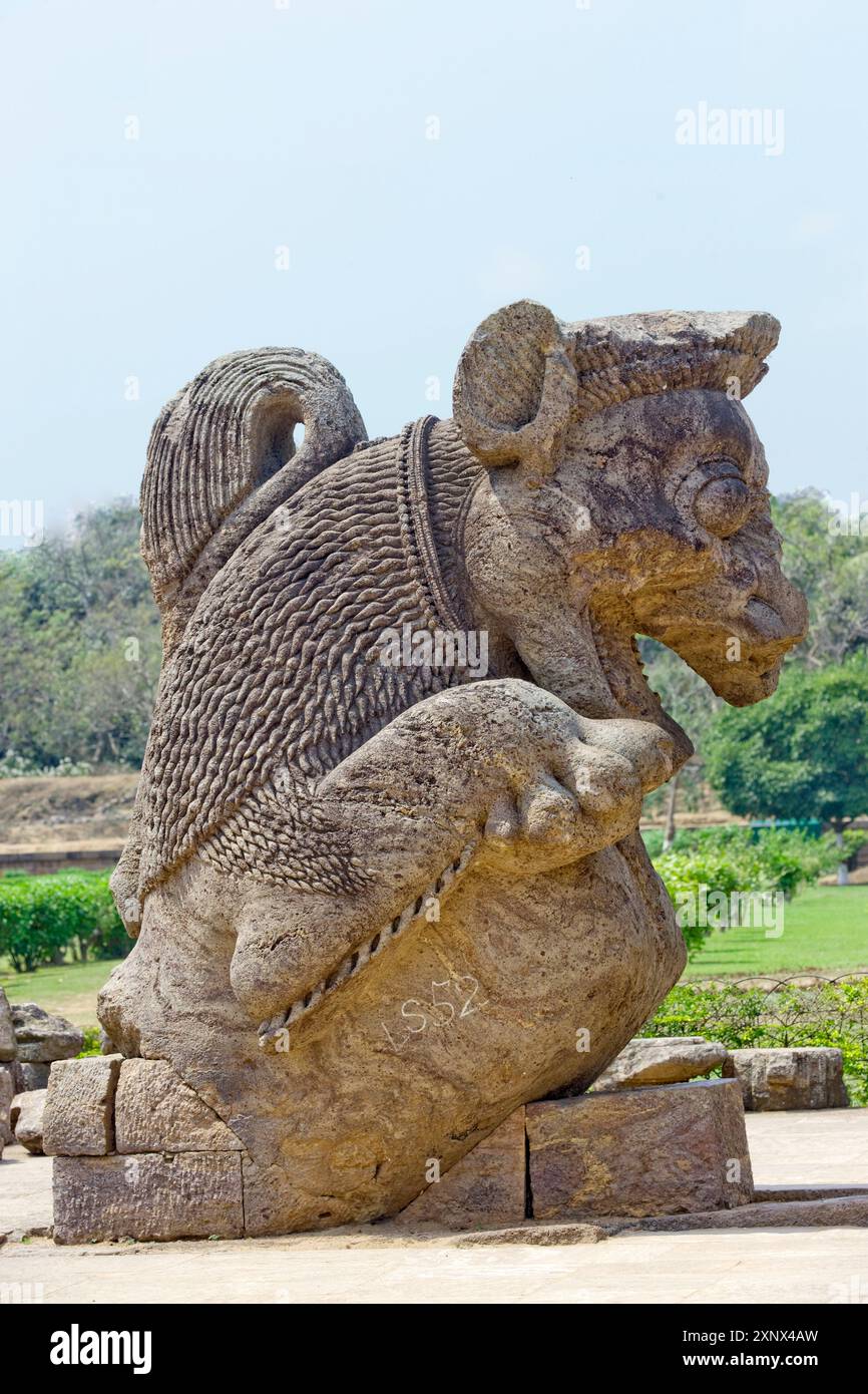 Stone statue of a mythical creature among ruins in the grounds of the ...