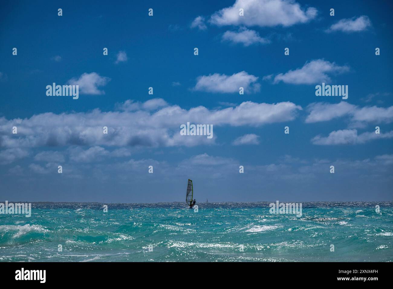 Windsurfer in the Pacific, Tikehau, atoll, Tuamotu archipelago ...