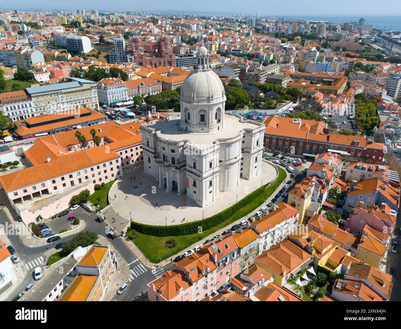 City view from above with central dominated dome-shaped structure ...