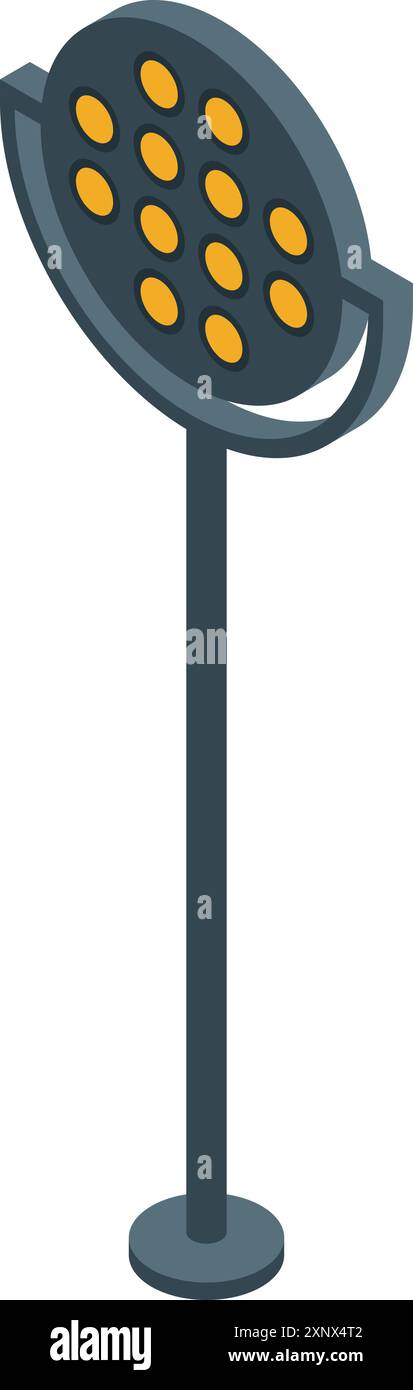 Round spotlight standing on the floor illuminating the room with bright ...