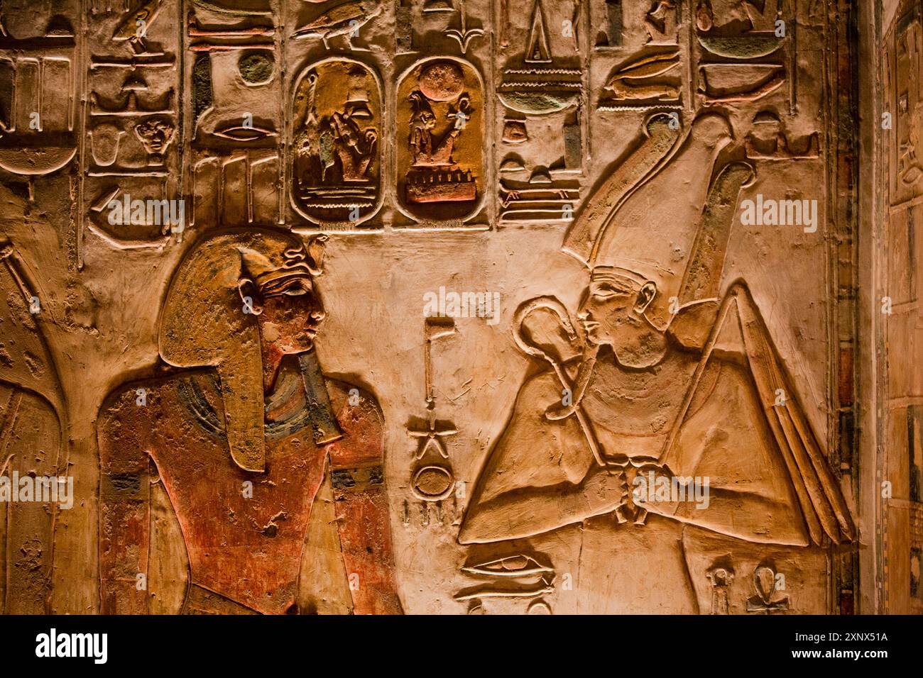 Pharaoh Seti I on left and God Osiris right, Bas Relief, Tomb of Seti I ...