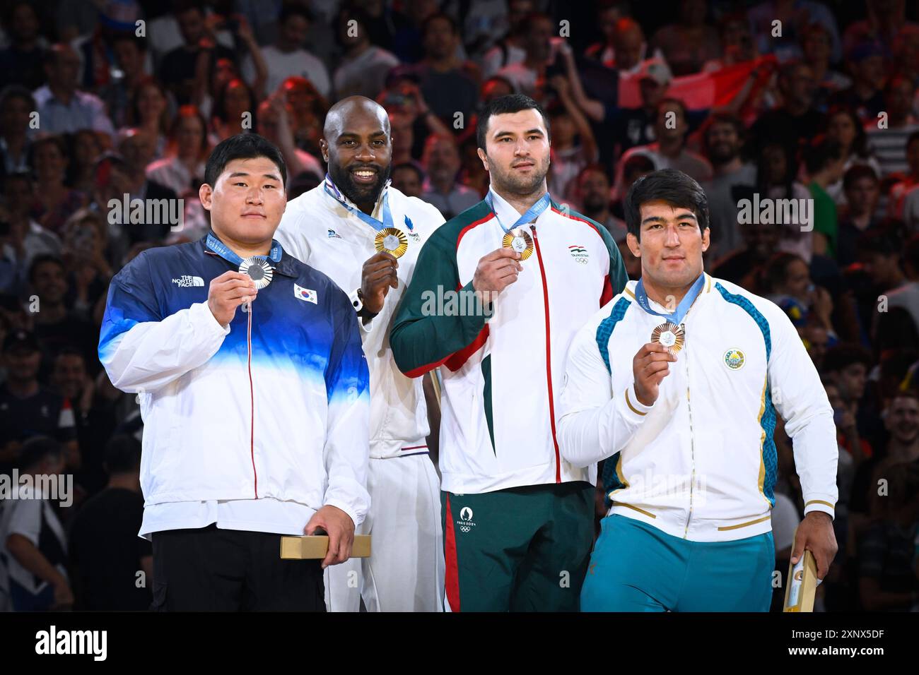 Kim Minjong ( KOR ) Silver medal, Teddy Riner ( FRA ) Gold medal, Temur ...