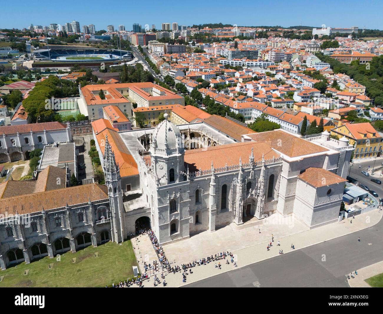 Aerial view of a cathedral with dome and towers, in the middle of a ...