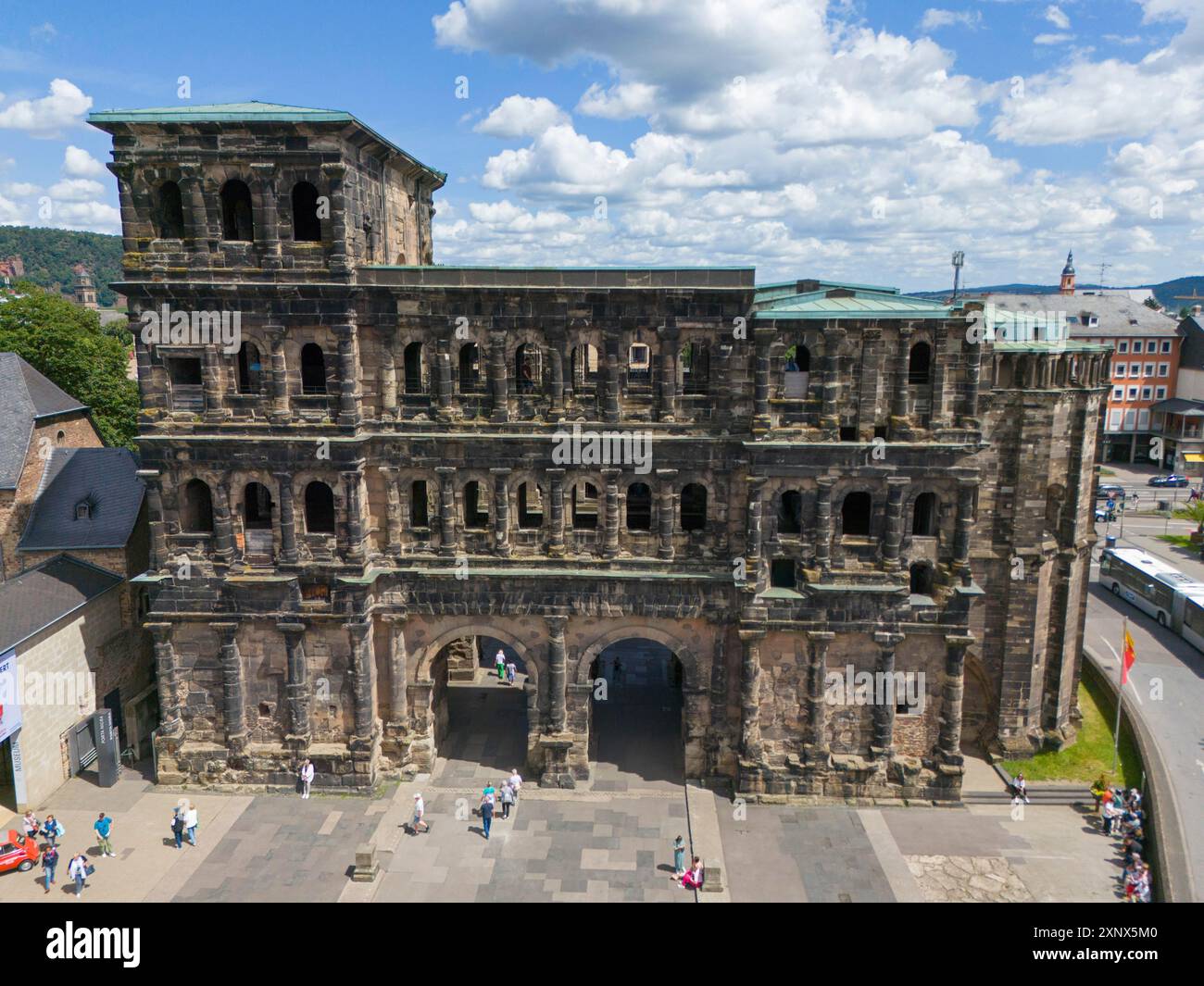 Historical architecture with detailed masonry, Porta Nigra in Germany ...