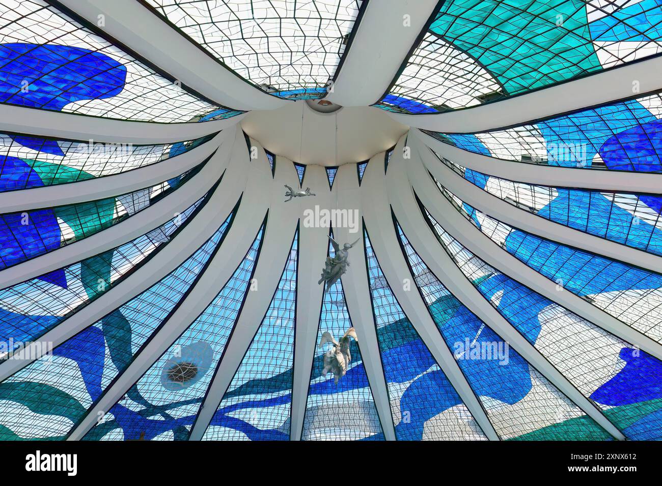 Angels hanging from the stained-glass ceiling, Roman Cathedral of ...