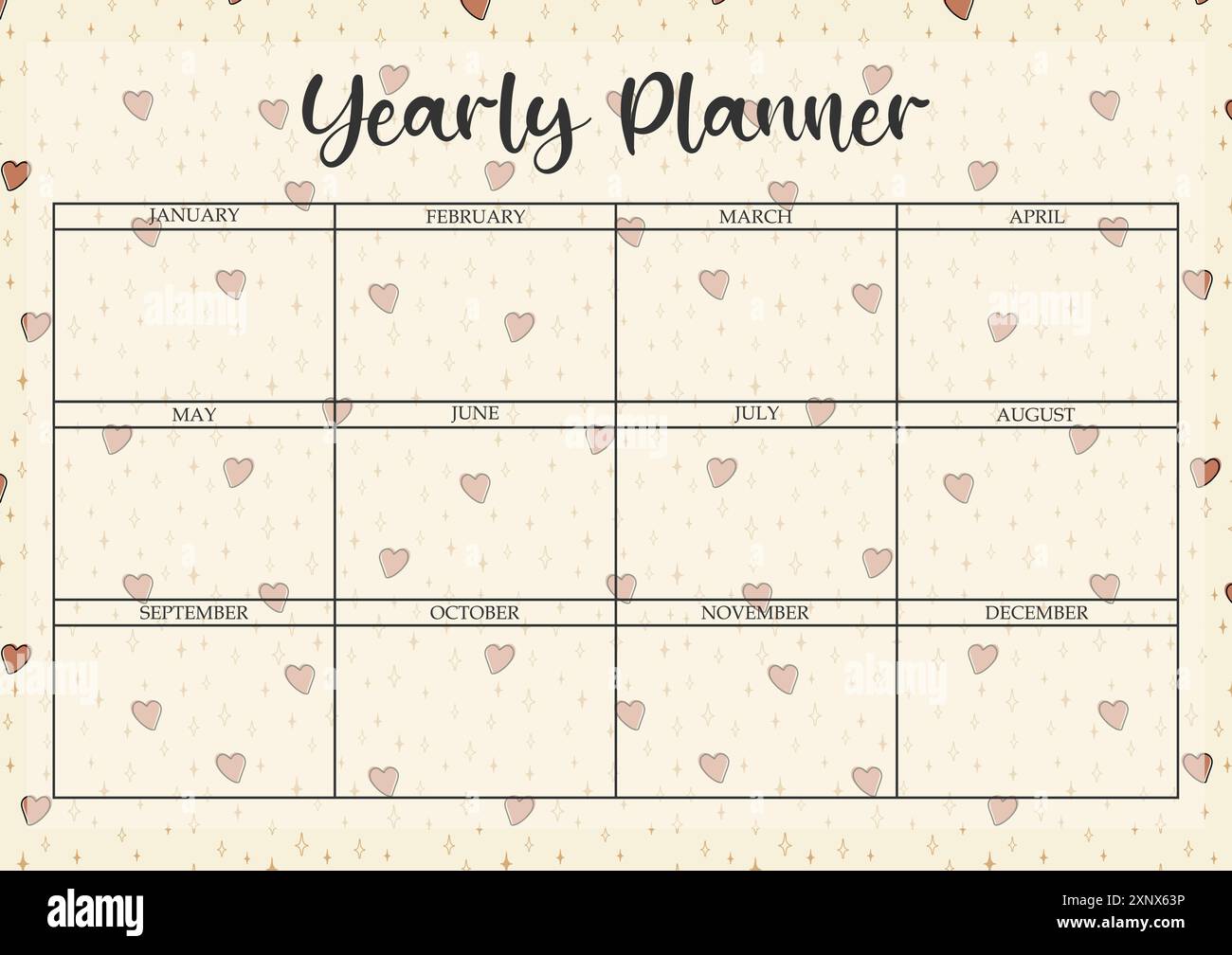 Yearly planner romantic paper sheet. Worksheet lovely template simple ...