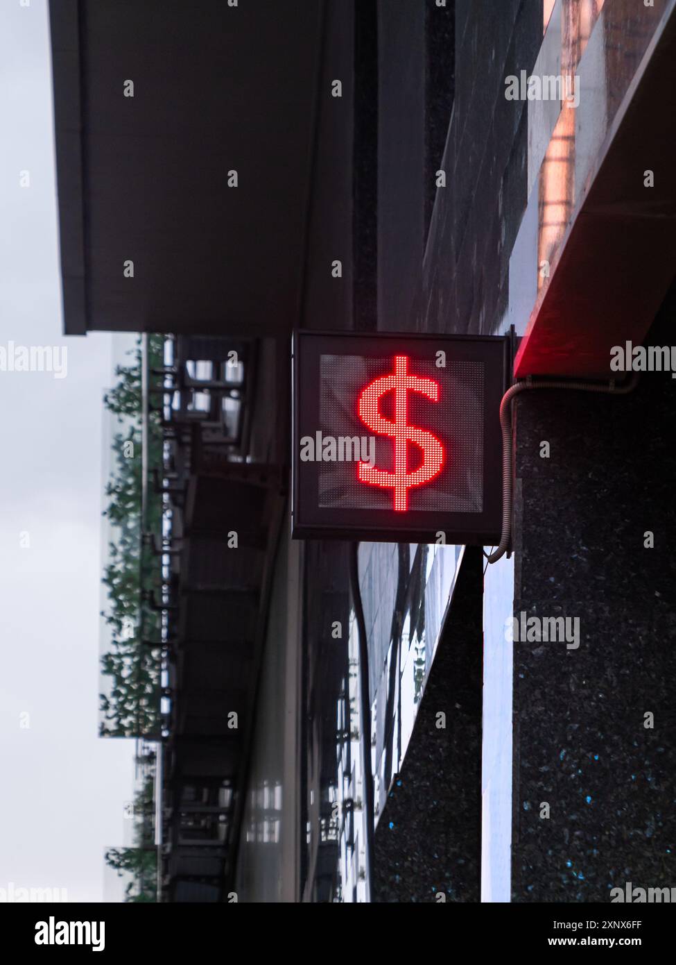 Symbol of USD, Dollar, currency of USA on outdoor electric screen ...