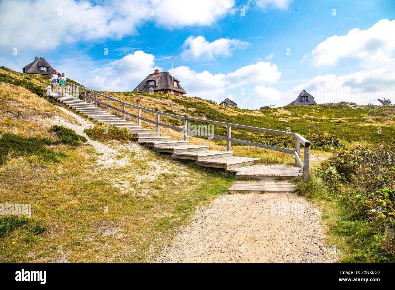 Dune staircase and thatched-roof villas in the dune belt of the Kersig ...
