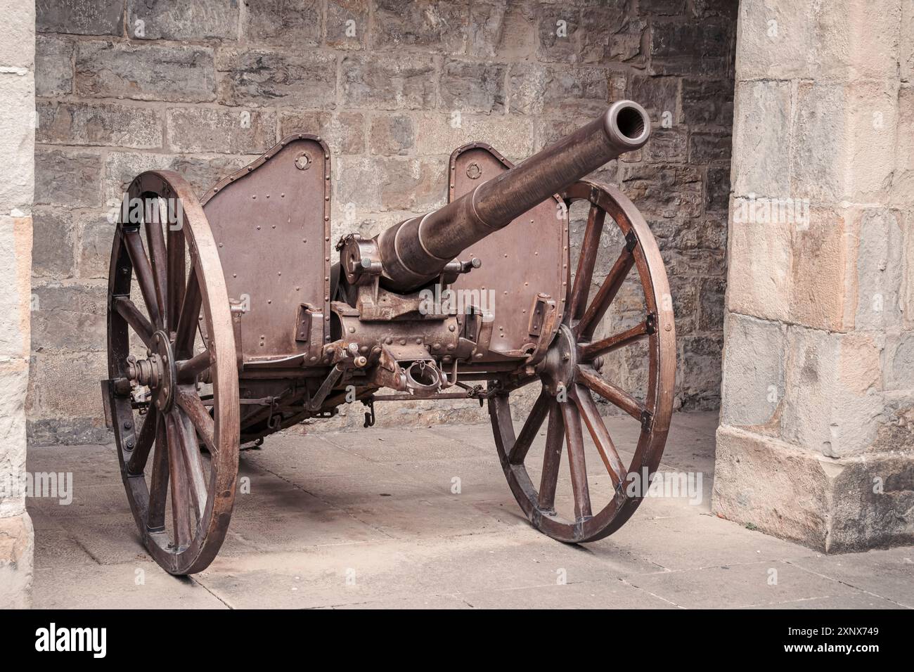 Exquisitely Preserved Antique Cannon Displayed Against an Aged Stone ...