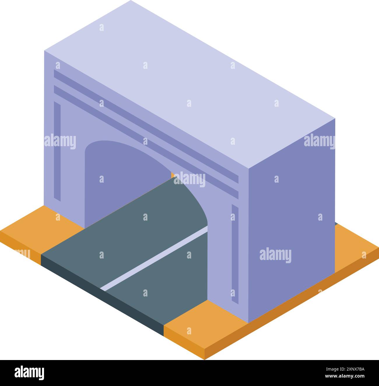 Illustration of a highway passing under a stone bridge with an archway ...