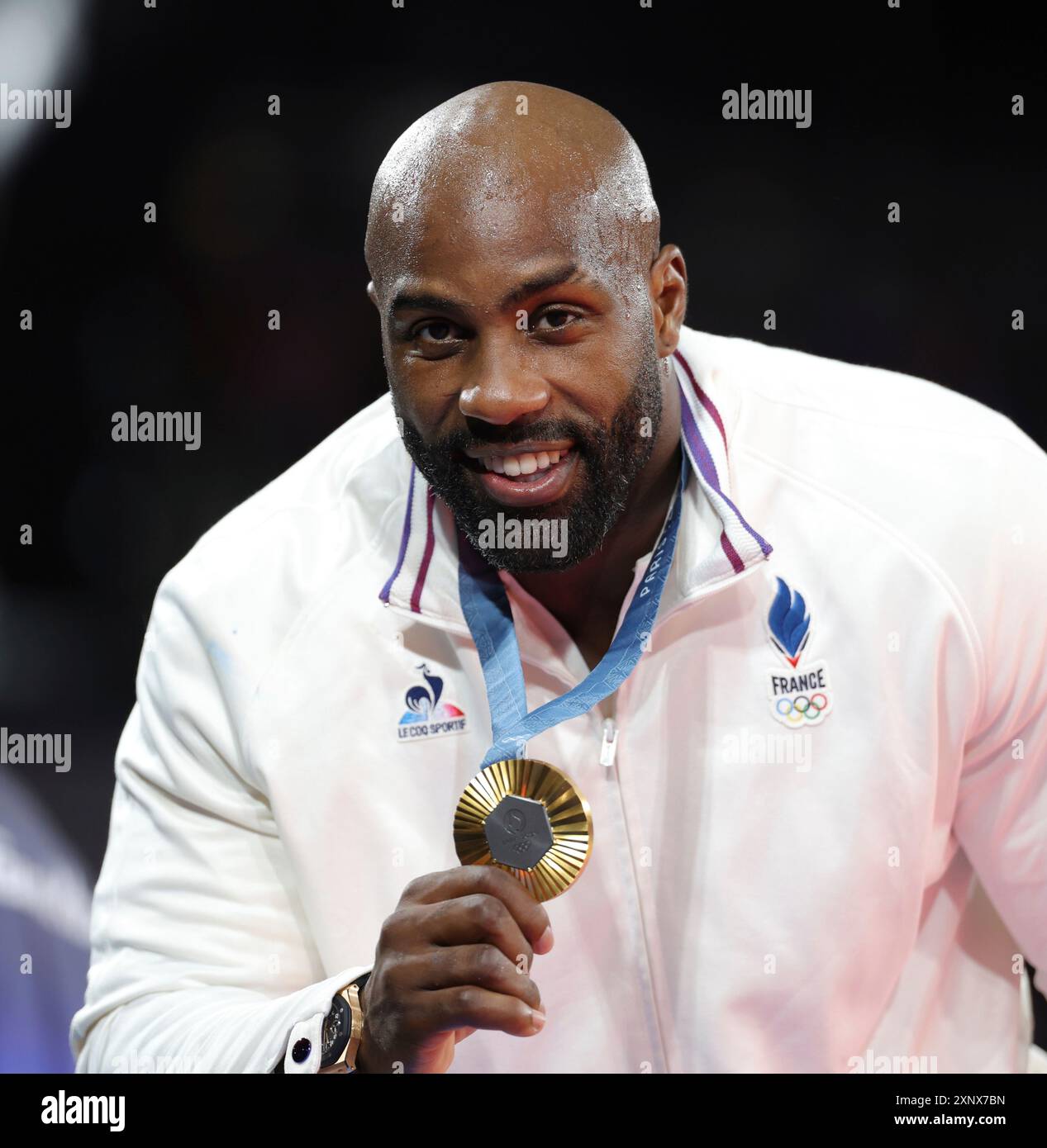 France's RINER Teddy, the gold medalist, poses for a photo after ...