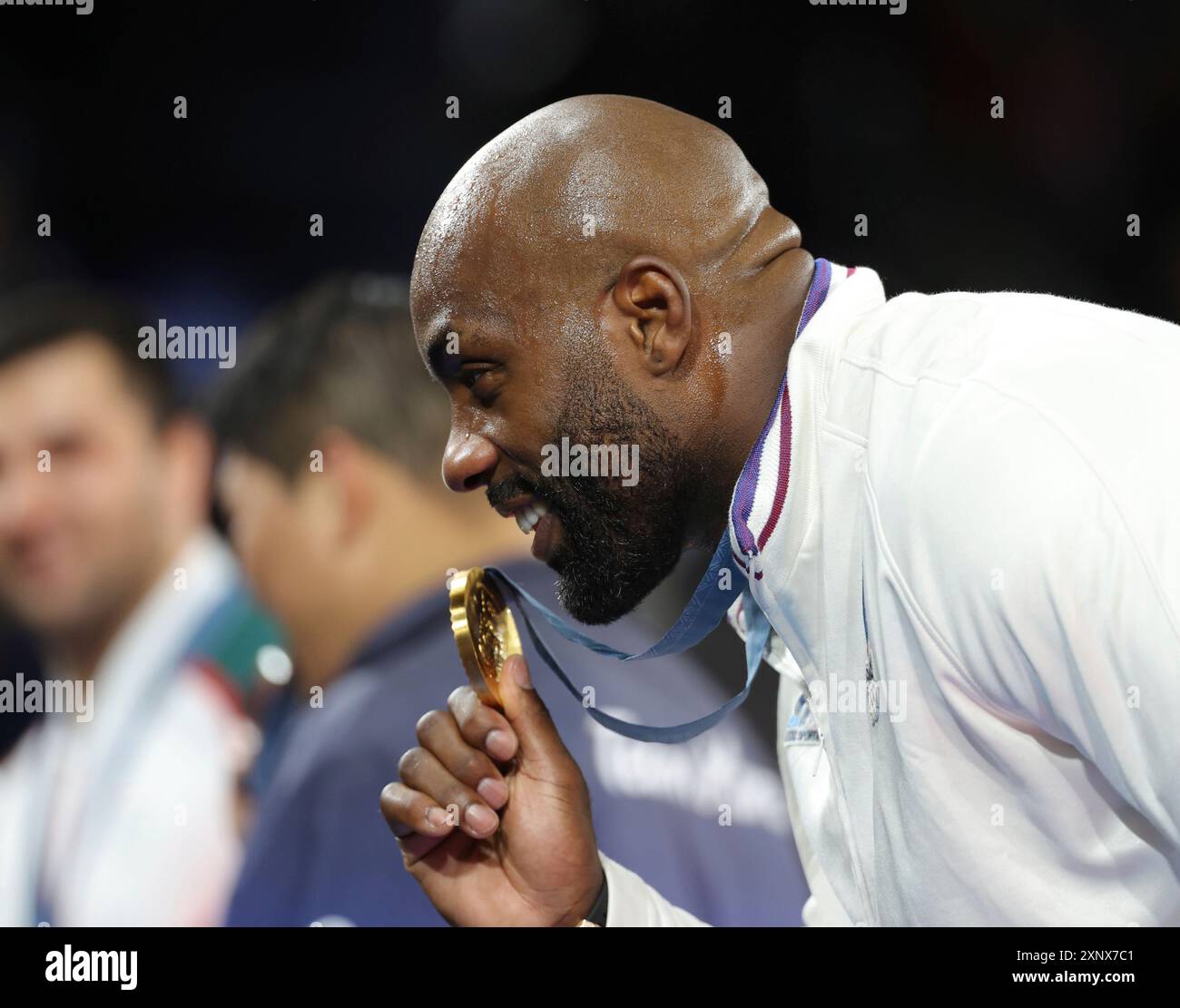 France's RINER Teddy, the gold medalist, poses for a photo after ...