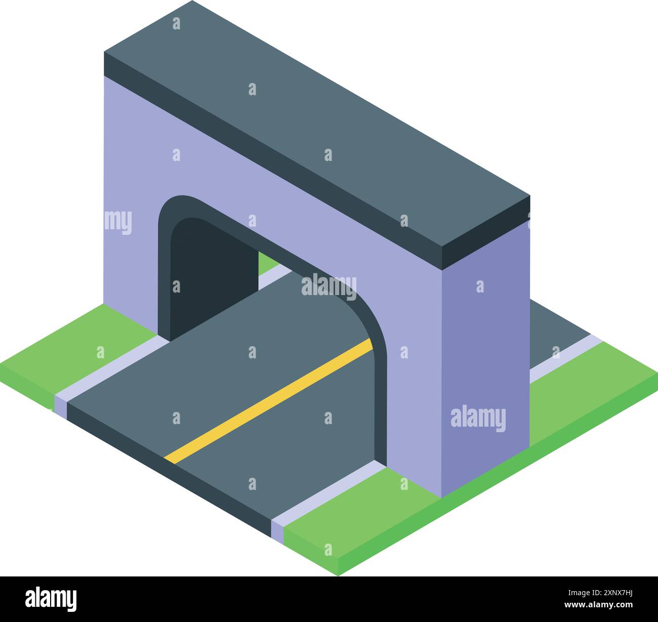 Short pedestrian bridge crossing a road with traffic lines in an ...