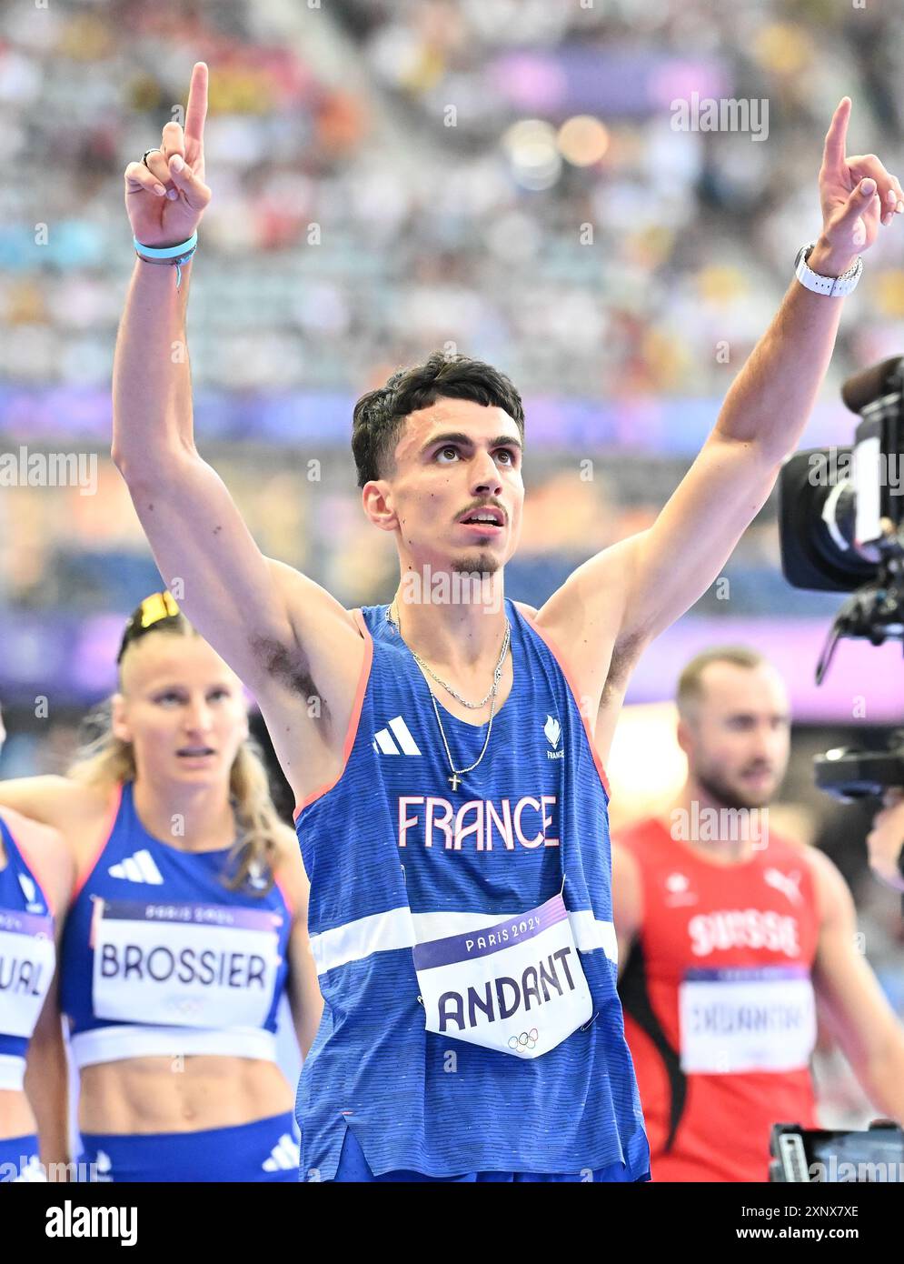 Paris, France. 2nd Aug, 2024. Teo Andant of team France reacts after ...
