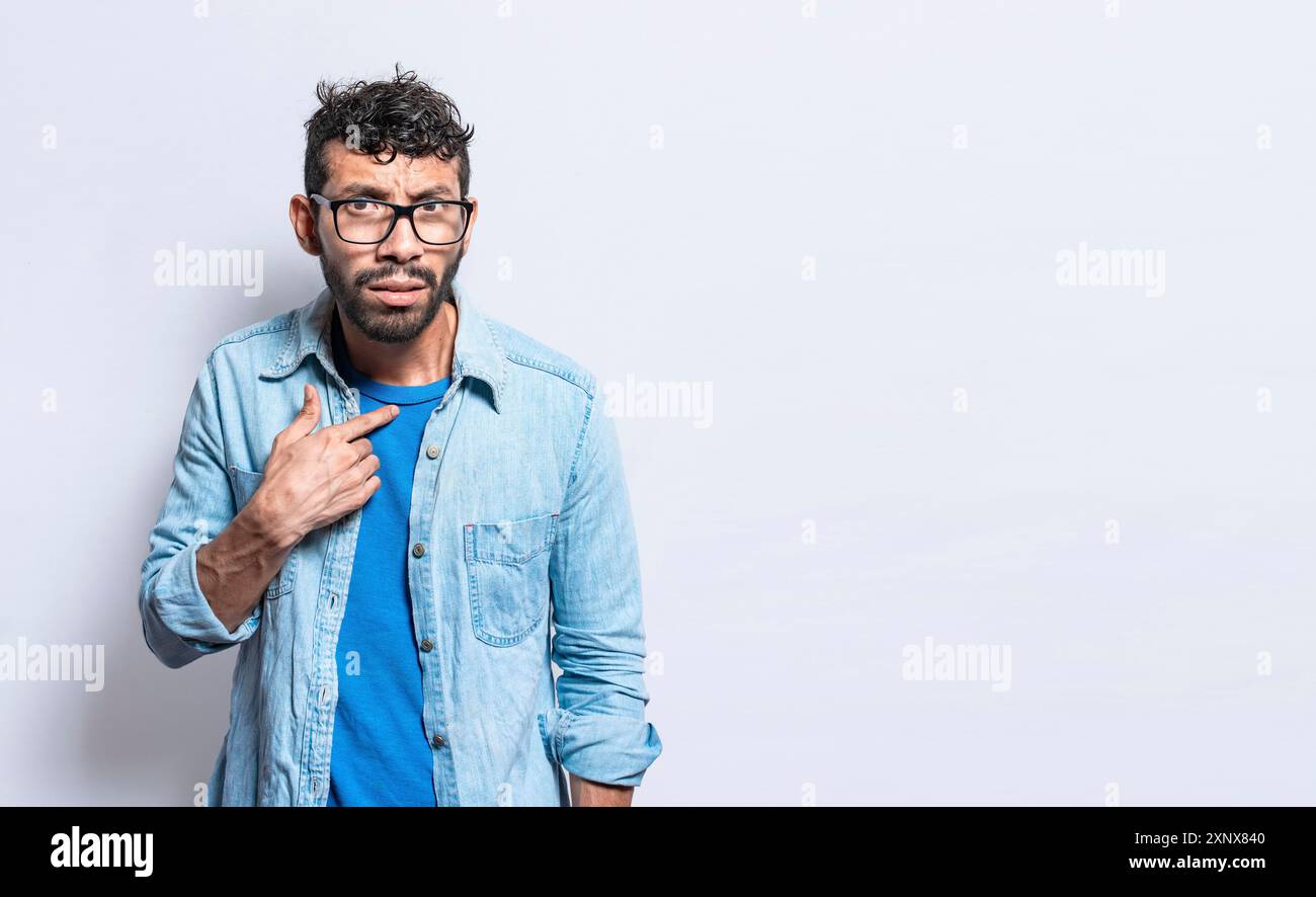 Confused man pointing at himself, confused person pointing at himself ...