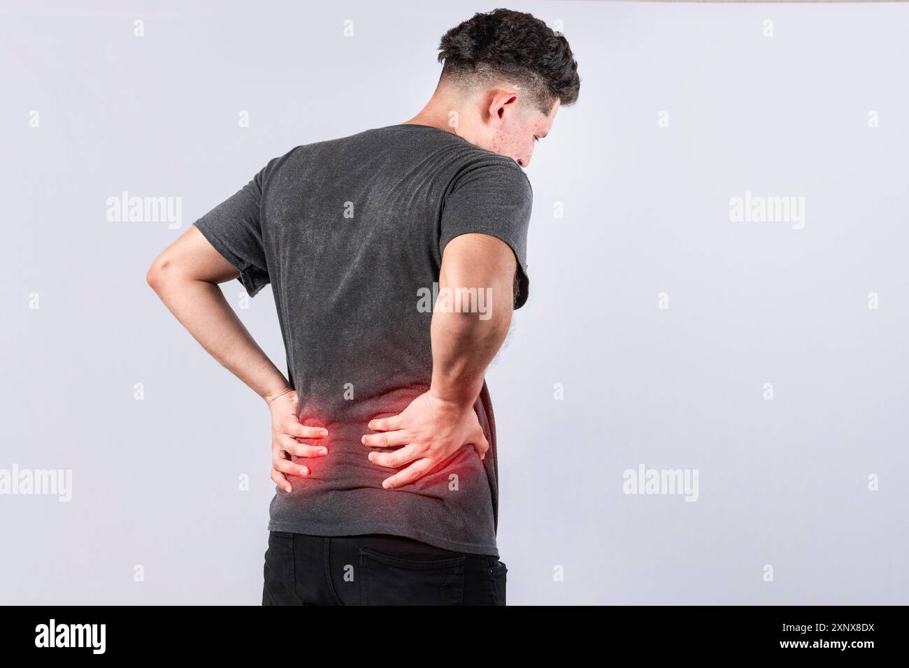 Man with spine problems isolated. Lumbar problems concept, a sore man ...