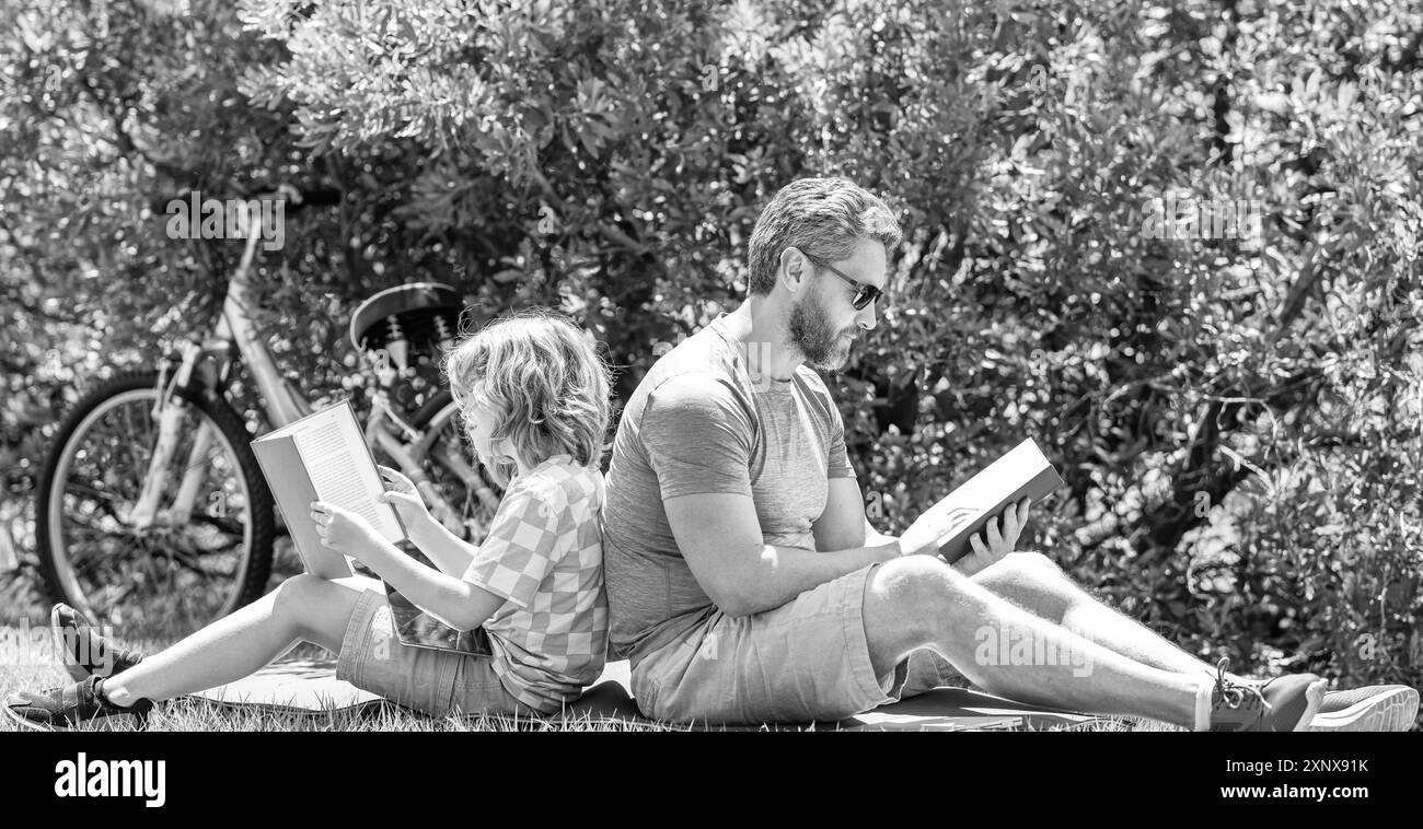 special moment for father and son. Father and son reading time. Books ...