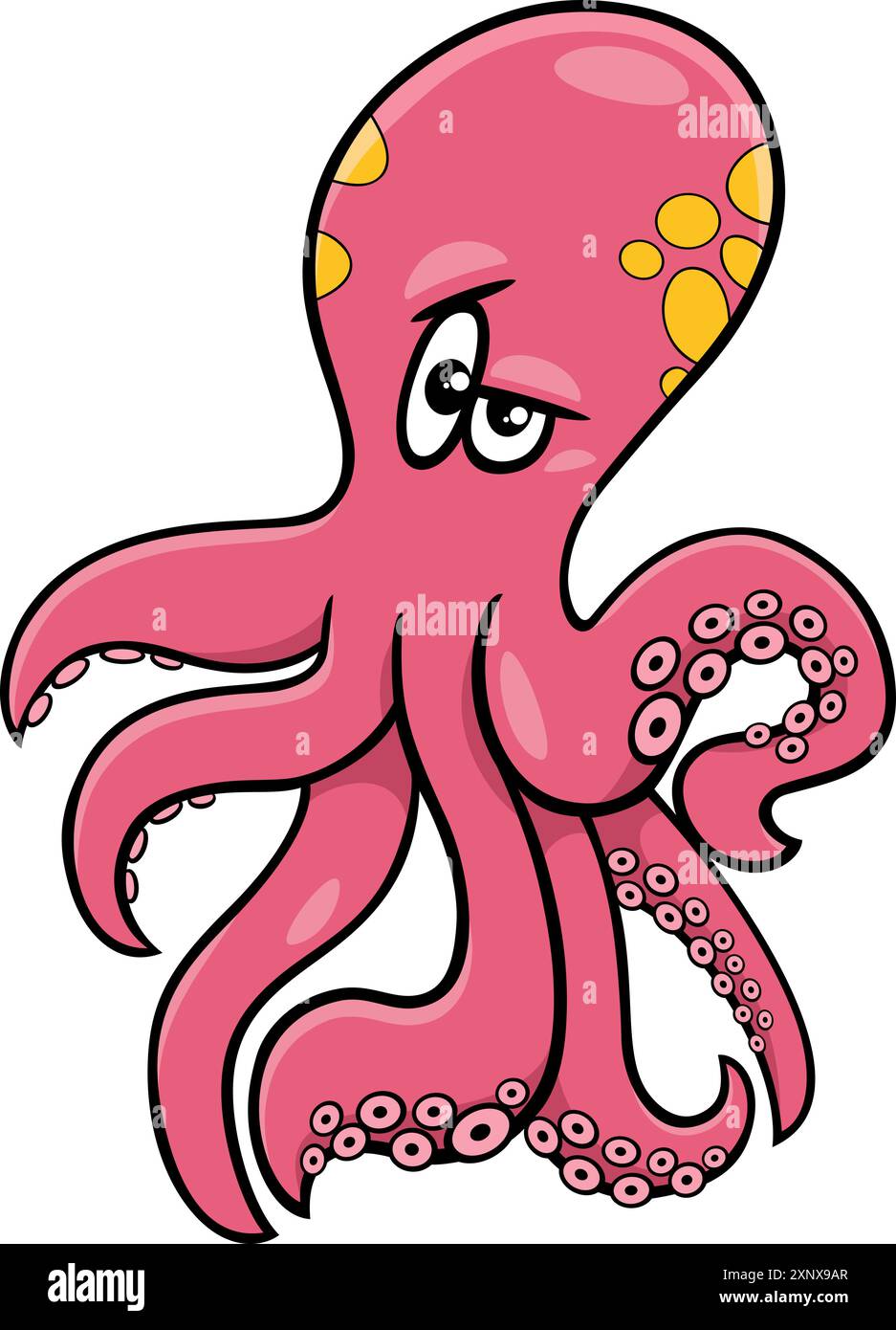 Cartoon illustration of funny octopus marine animal character Stock ...