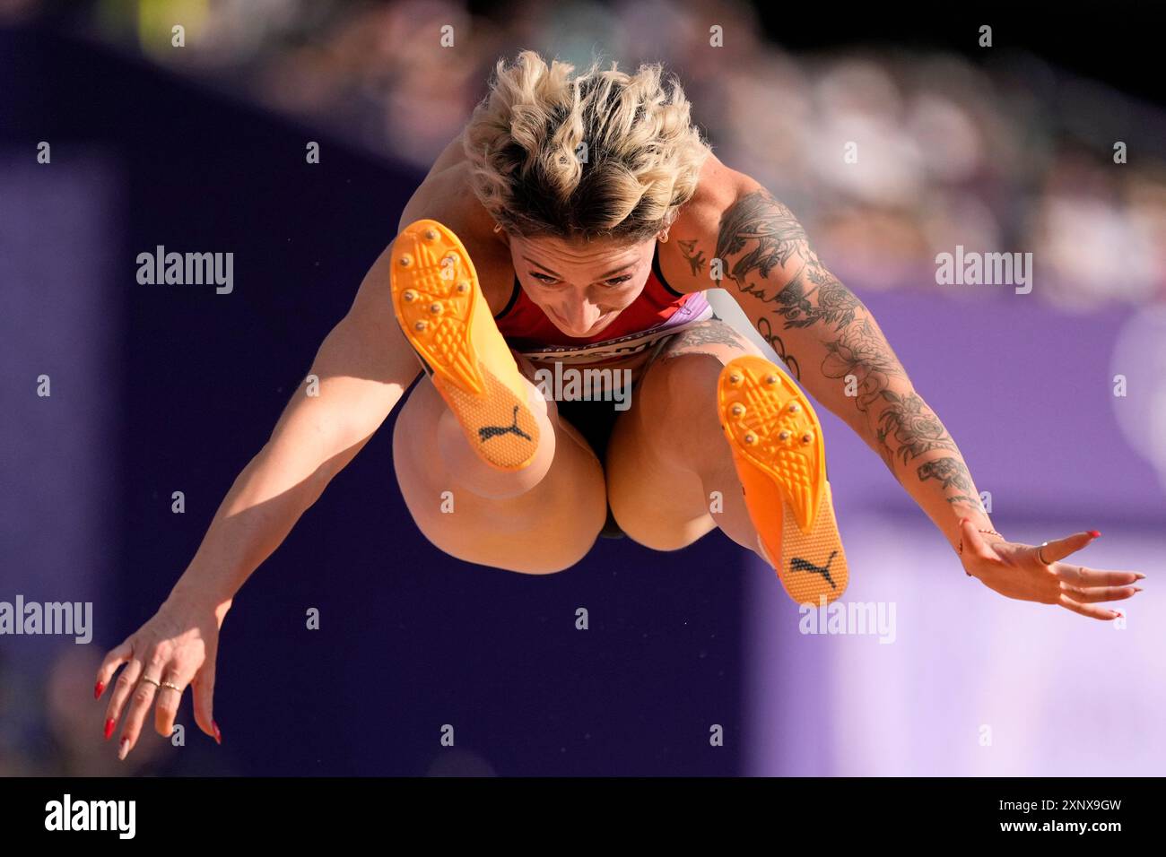 Tugba Danismaz, of Turkey, makes an attempt in the women's triple jump ...