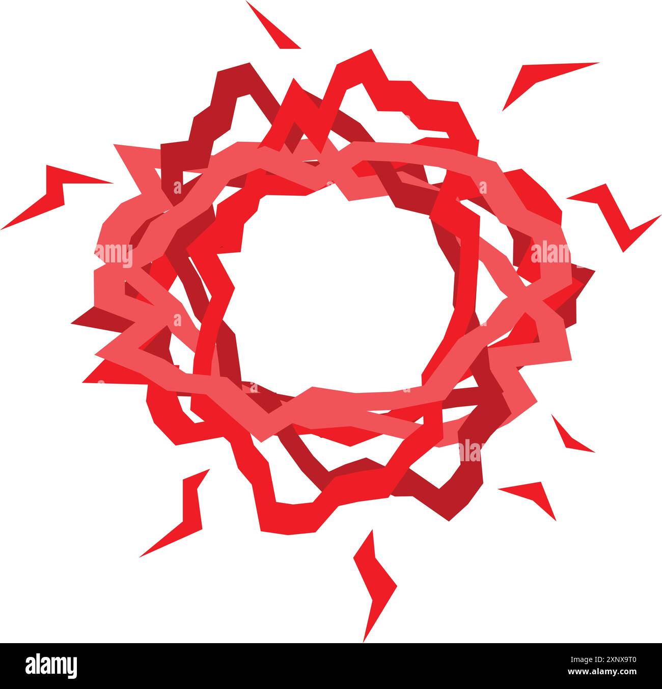 Red abstract circular shape with jagged edges forming a frame on a ...