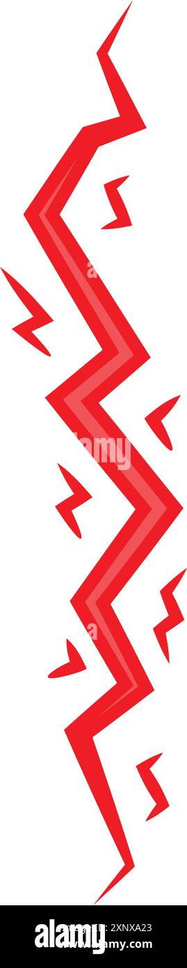 Red lightning bolt striking from top to bottom on white background ...