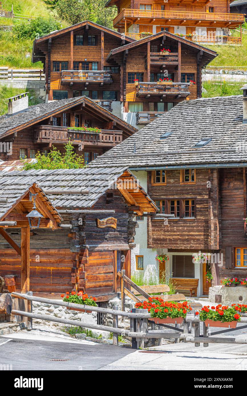 Old wooden houses with wooden shingle roofs in the historic centre of ...