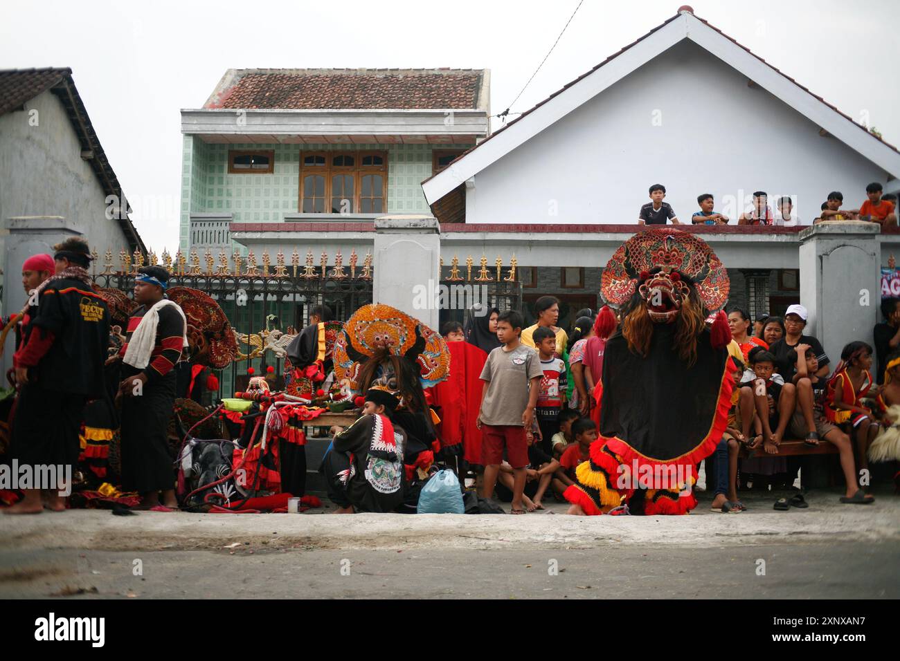 The traditional Barong dance is being performed in Sukomoro village ...