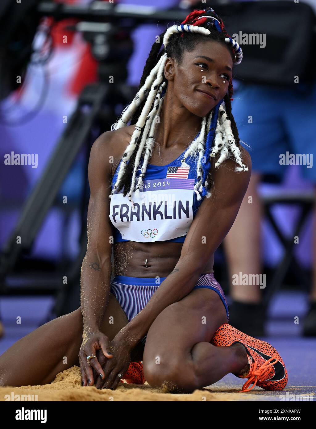 Paris, France. 2nd Aug, 2024. Tori Franklin of the United States reacts ...