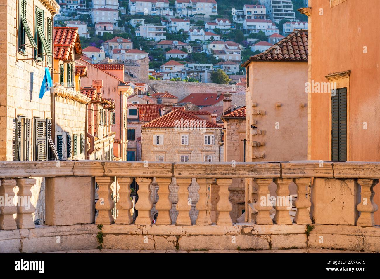 View of Dubrovnik from top of Boscovich Square in historic Old City ...