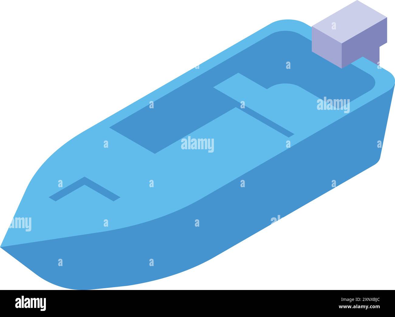 Blue motor boat floating on water surface isometric view isolated on ...